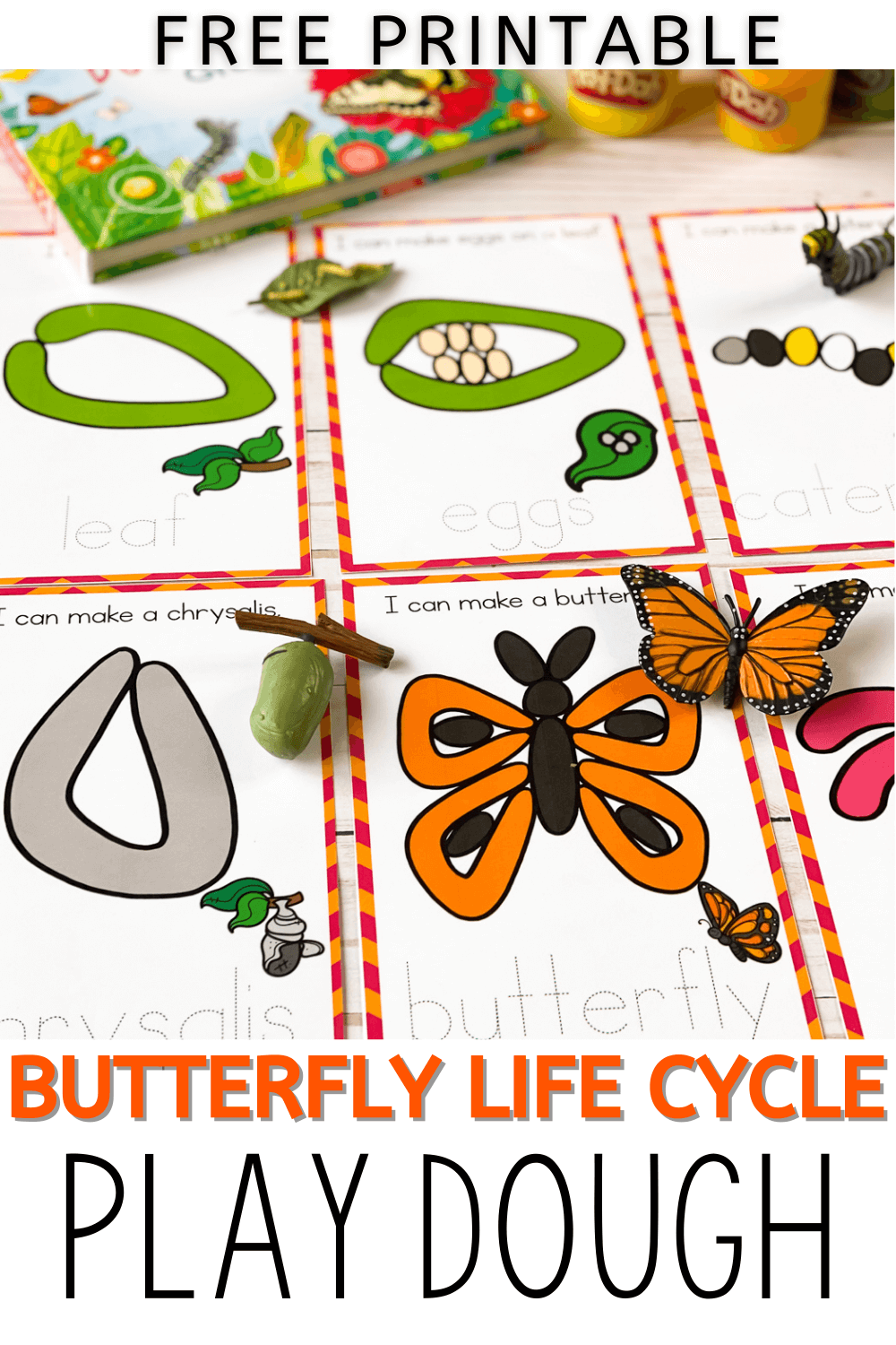 Free Printable Life Cycle of a Butterfly Play Dough Mats