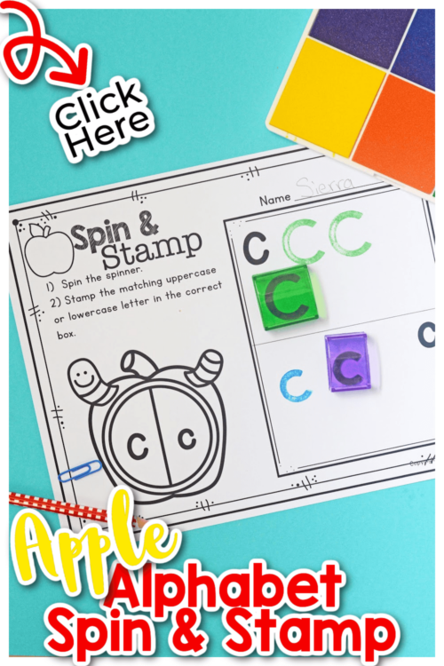 Free Printable Apple Theme Alphabet Spin & Stamp Worksheets