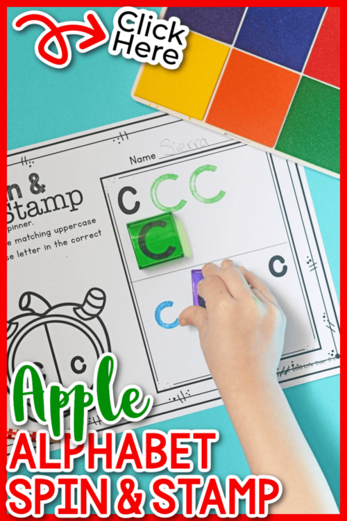 Free Printable Apple Theme Alphabet Spin & Stamp Worksheets