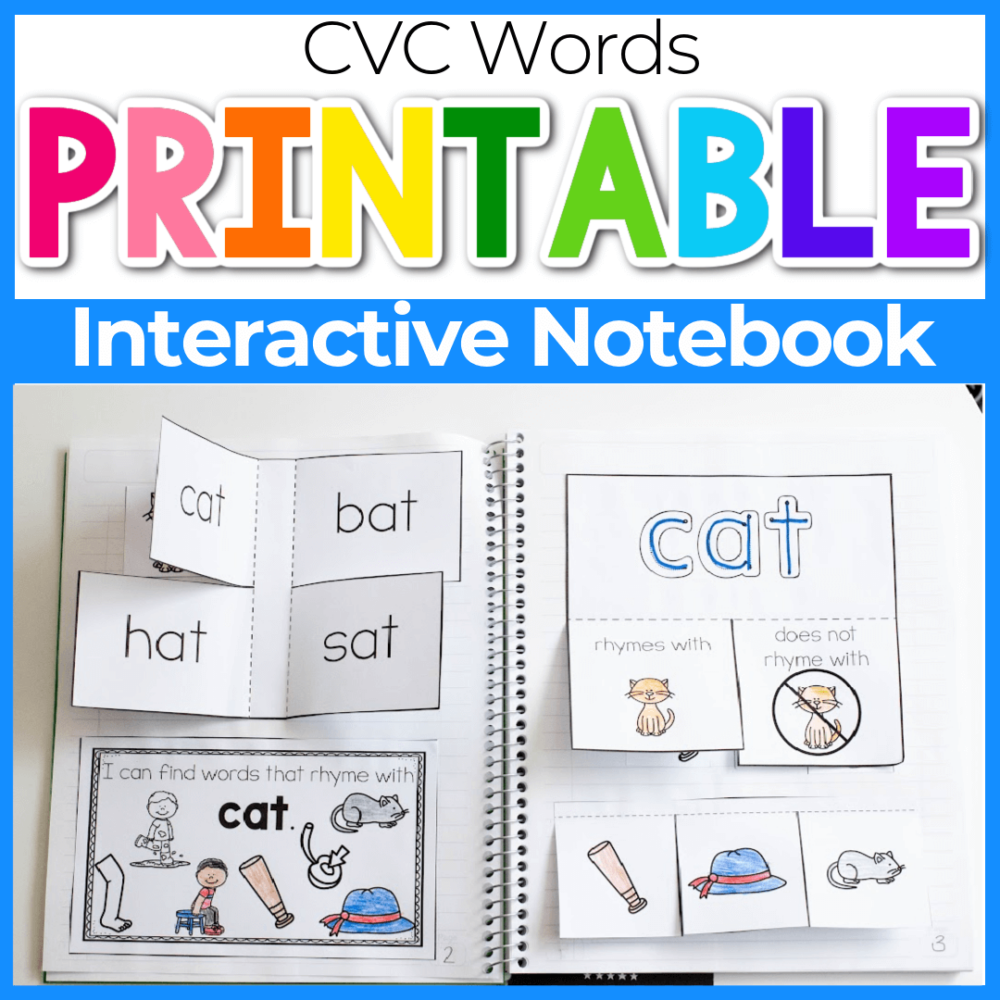 Free Printable CVC Words Interactive Notebook for Kindergarten