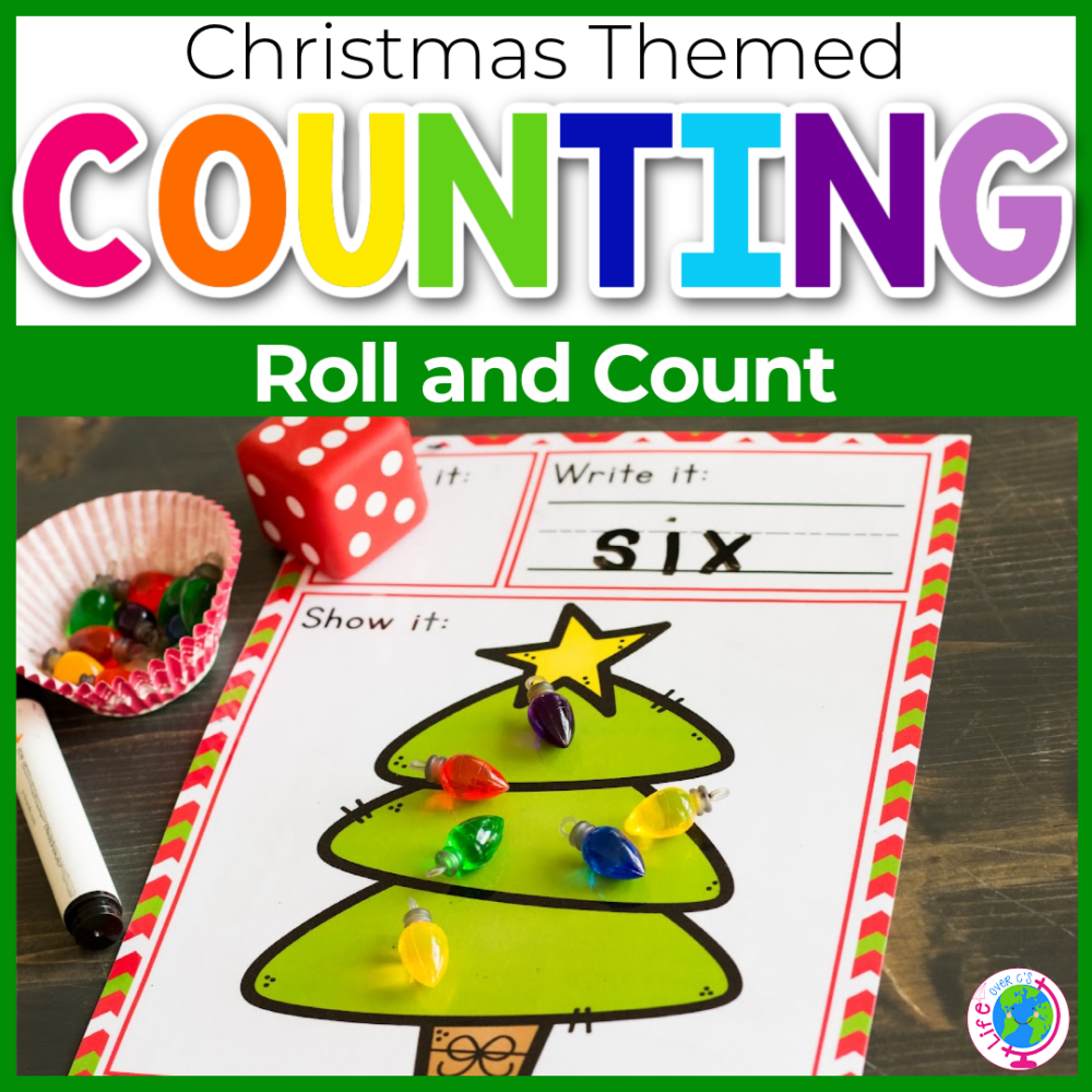Free Printable Christmas Tree Lights Roll and Count Activity