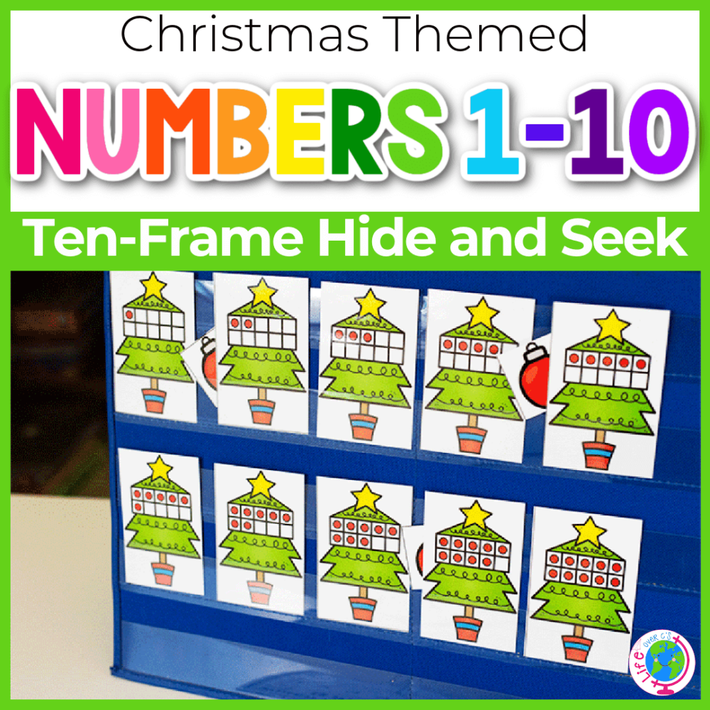 Free Printable Christmas Tree Ten-Frame Hide and Seek Game