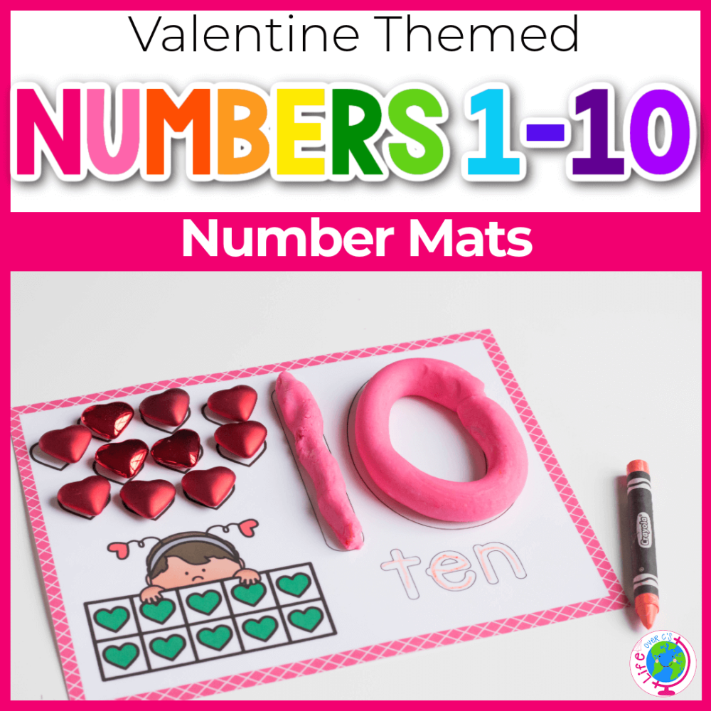 Free Printable Valentine Ten-Frame Number Mats for 1-10