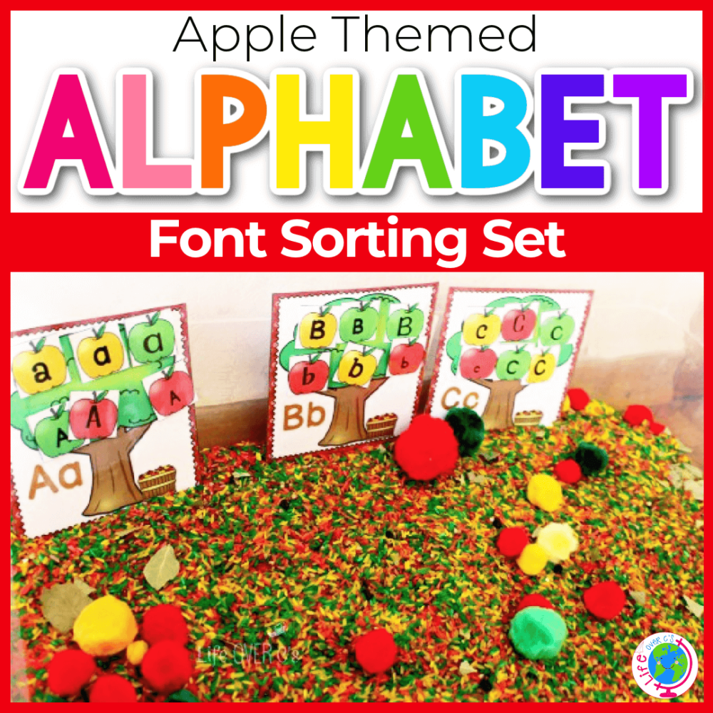 Free Printable Apple Alphabet Sorting Activity + Sensory Bin