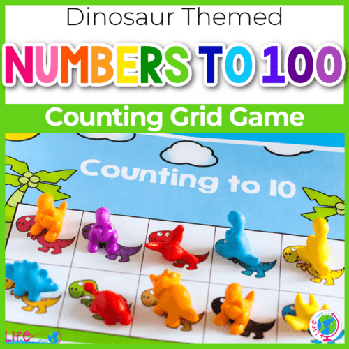 Free Printable Dinosaur Counting Grid Game for Preschool