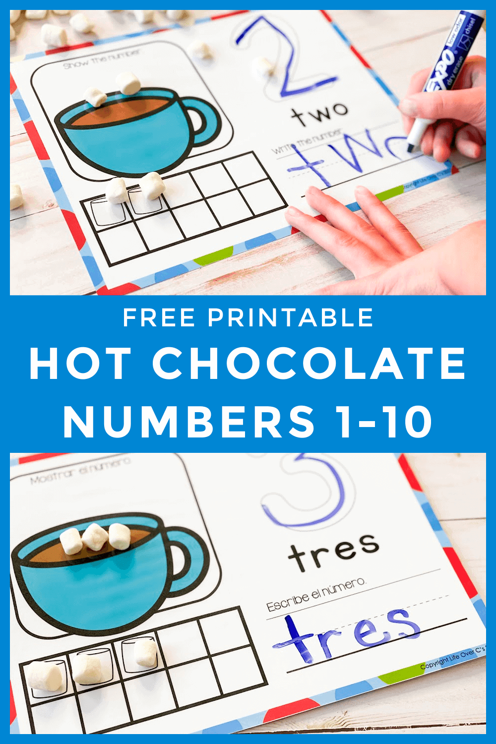Free Printable Hot Chocolate Counting Mats for 1-10