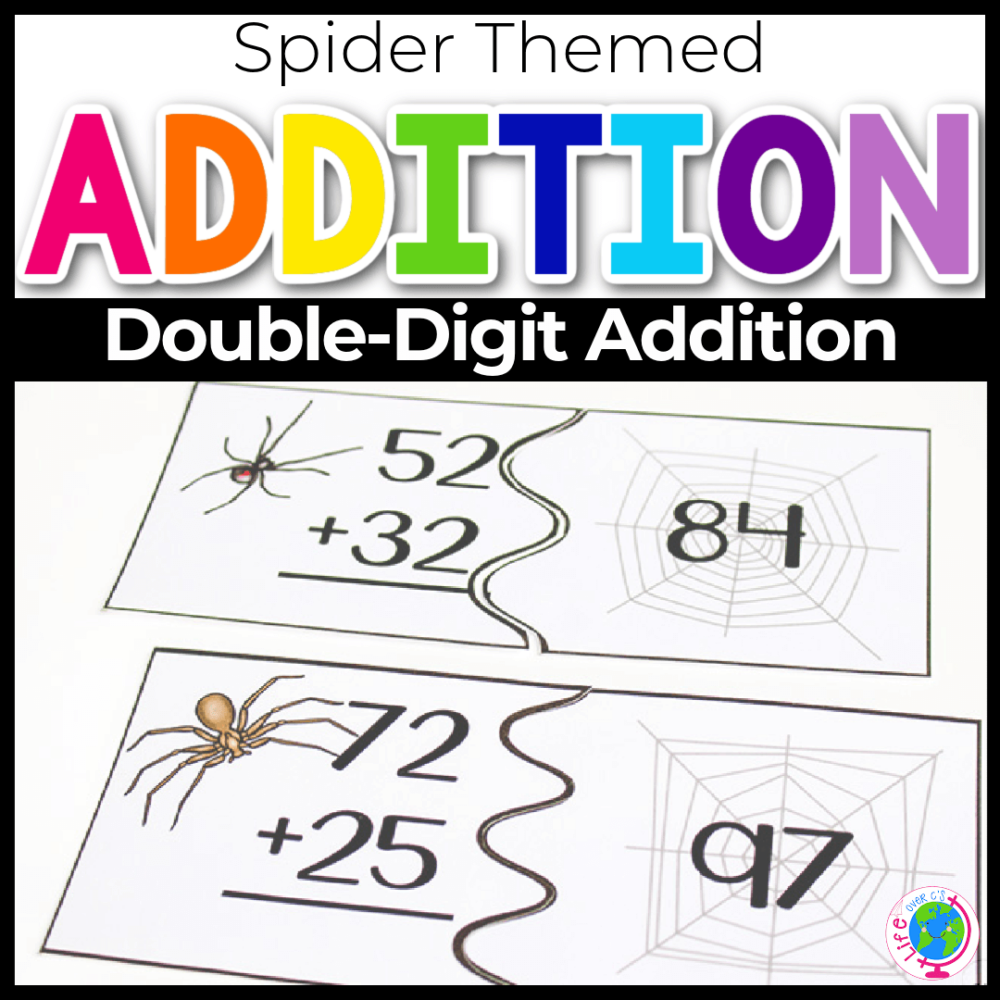 Free Printable Spider Theme Double-Digit Addition Puzzles