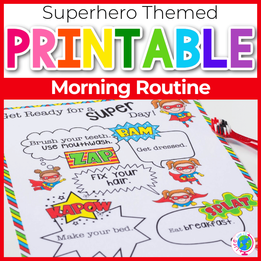 Free Printable Superhero Theme Morning Routine for Kids
