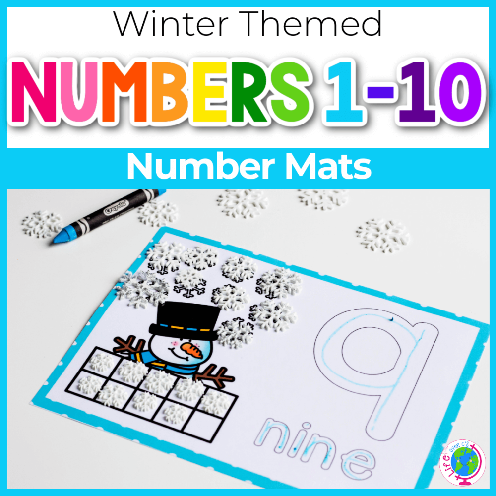 Free Printable Snowman Ten-Frame Number Mats for 1-10