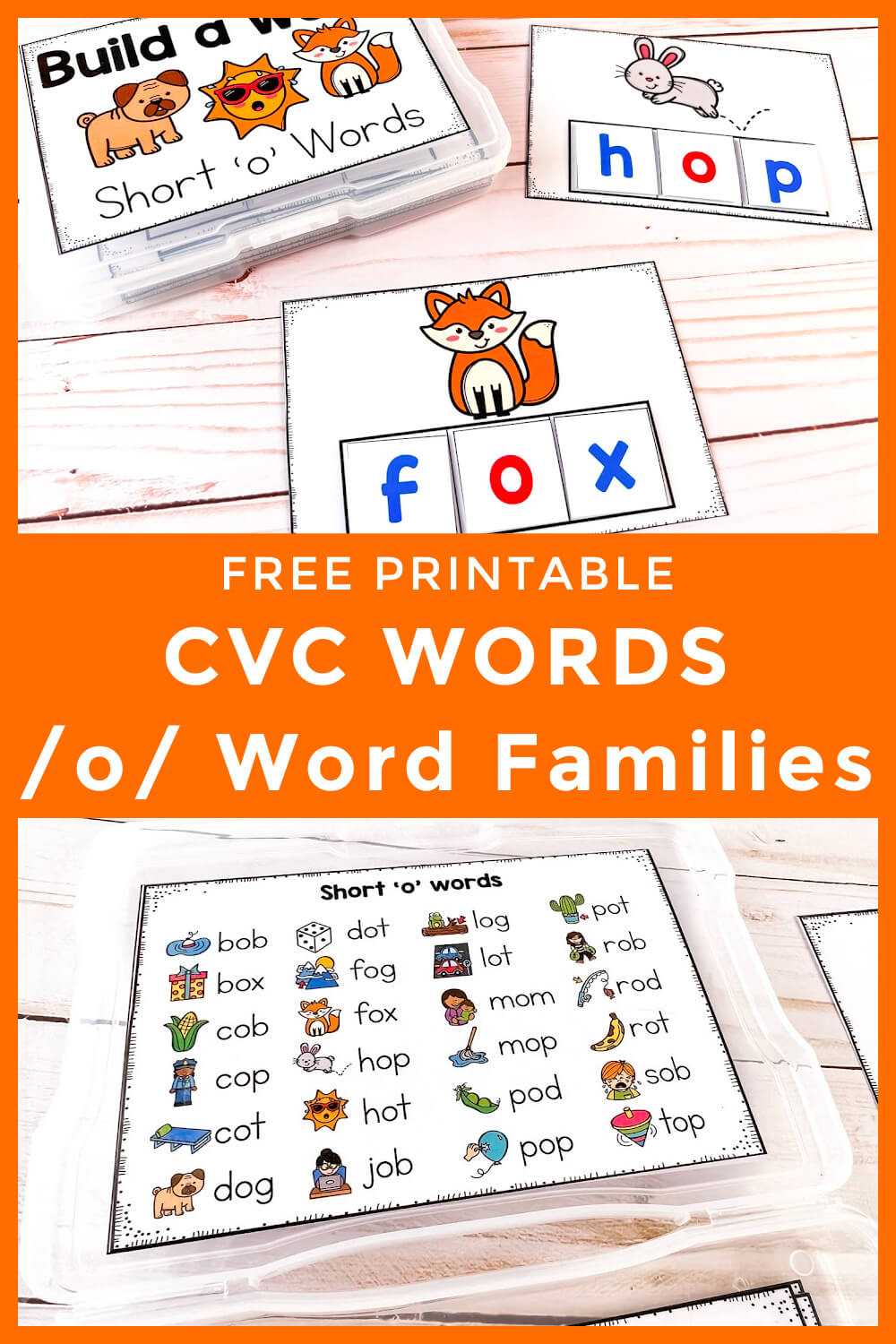Short O CVC Words Build-a-Word Activity for Kindergarten
