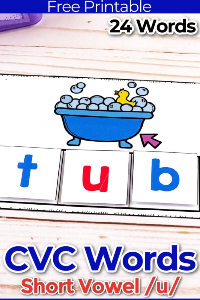 Short U CVC Words Build-a-Word Activity for Kindergarten