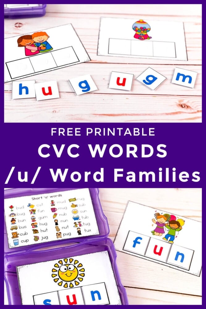 Short U CVC Words Build-a-Word Activity for Kindergarten