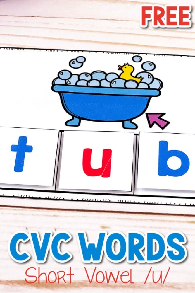 Short U CVC Words Build-a-Word Activity for Kindergarten