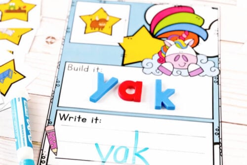 Rainbow Unicorn CVC Word Building Mat for Kindergarten