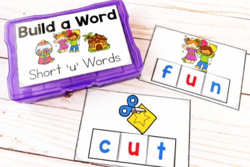 Short U CVC Words Build-a-Word Activity for Kindergarten