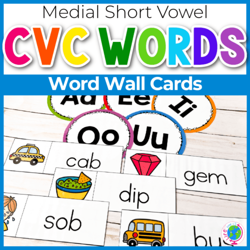 CVC Word Wall Cards for Kindergarten Literacy Centers