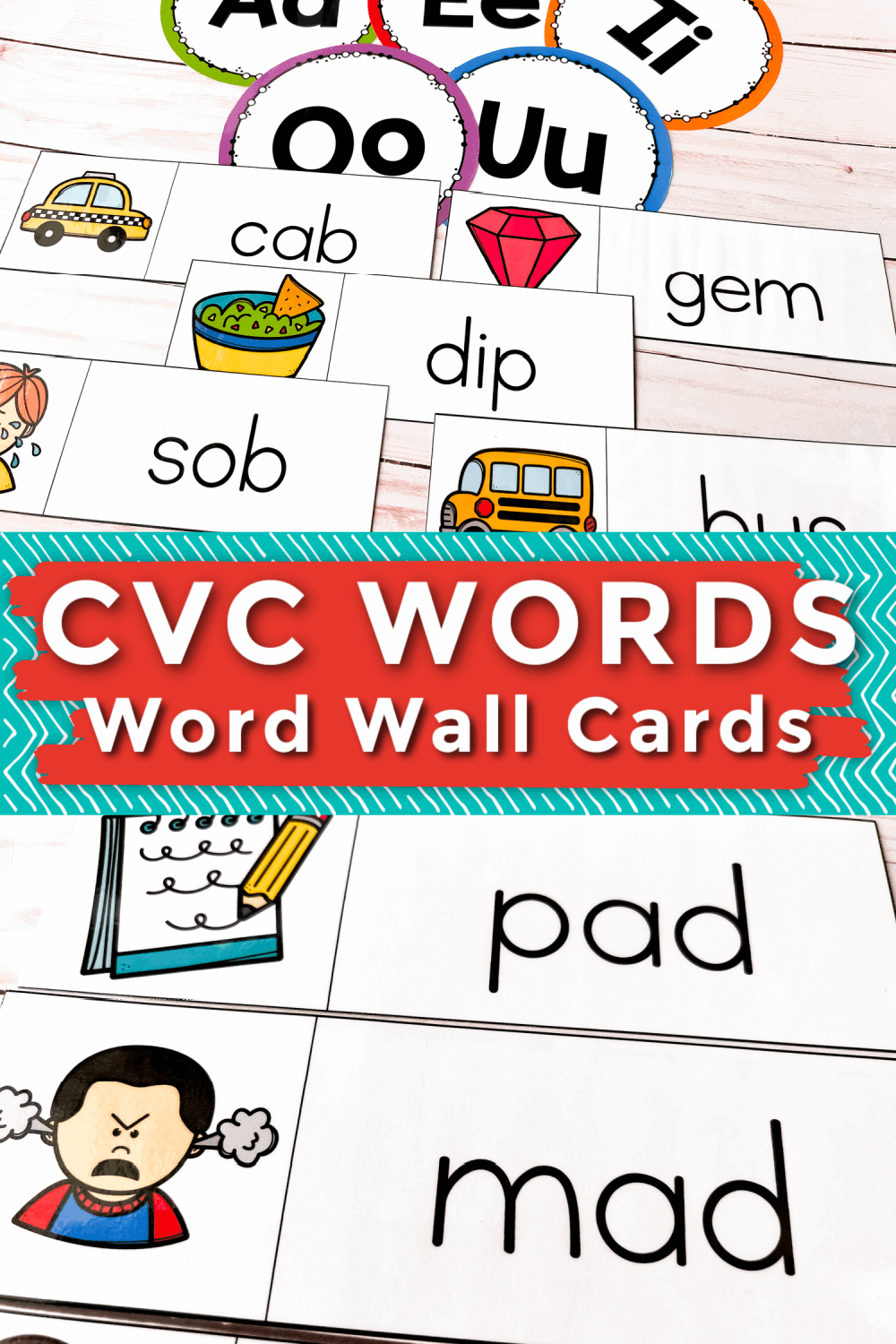 CVC Word Wall Cards for Kindergarten Literacy Centers