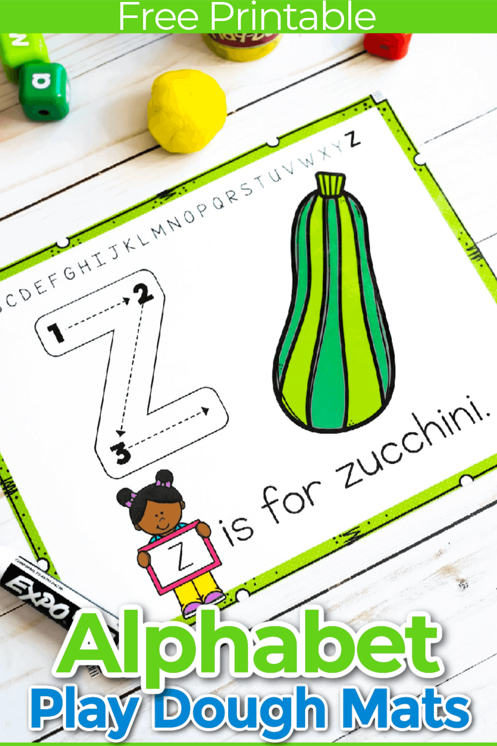 Free Printable Food Theme Alphabet Tracing Play Dough Mats