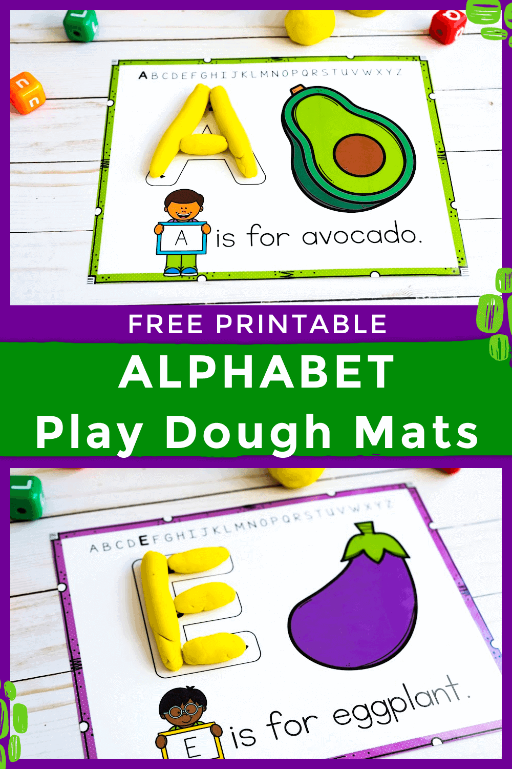 Free Printable Food Theme Alphabet Tracing Play Dough Mats