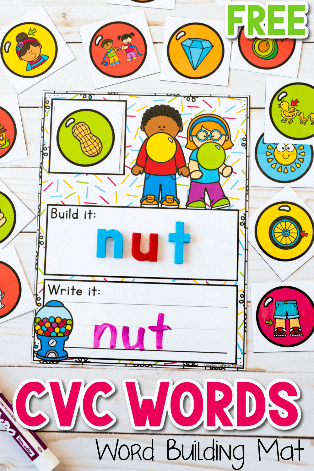 Bubblegum CVC Word Building Mat for Kindergarten - Life Over C's
