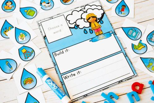 Free Printable Rain Cloud CVC Word Building Mat