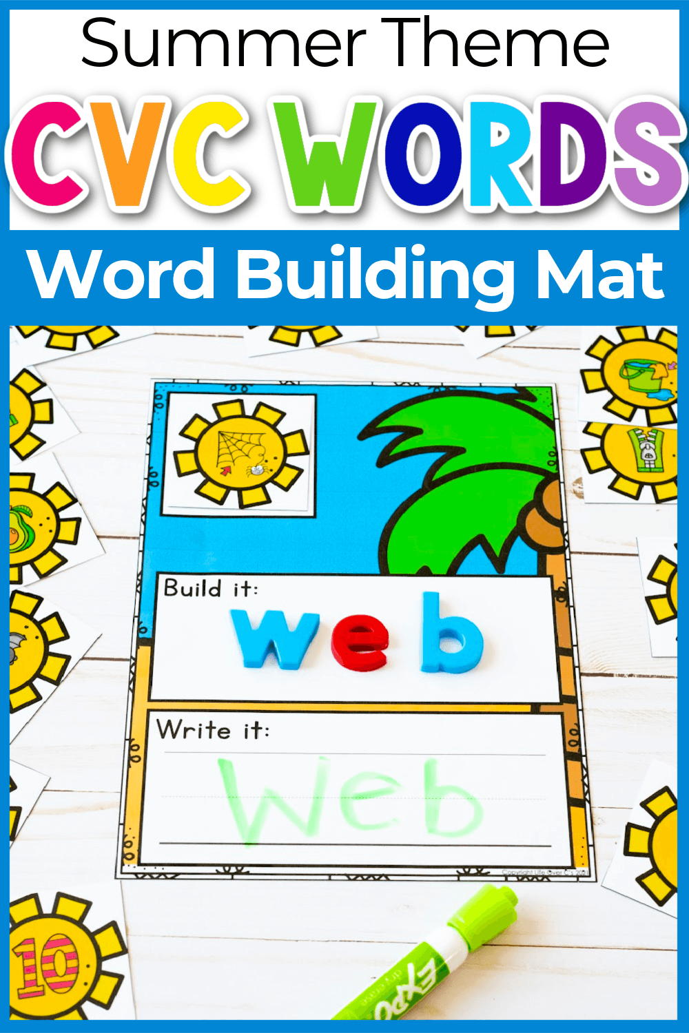 Summer Beach Theme CVC Word Building Mat for Kindergarten