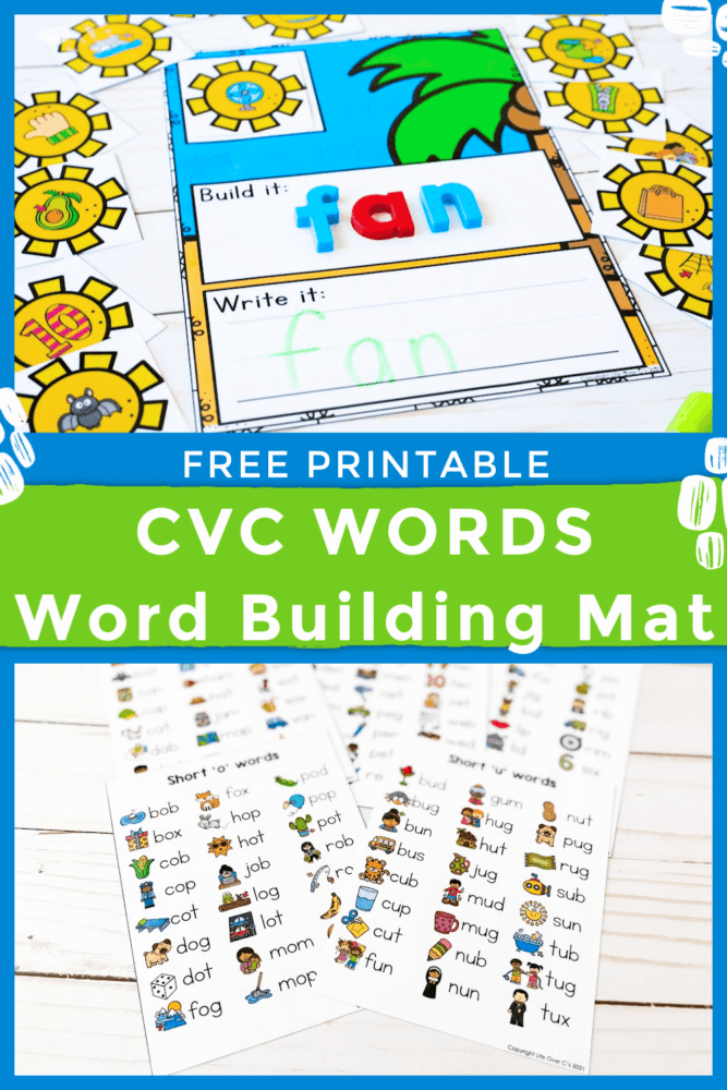 Free Printable Beach CVC Word Building Mat for Kids