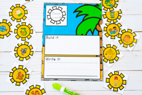 Free Printable Beach CVC Word Building Mat for Kids