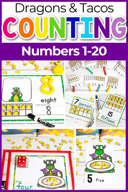 Dragons and Tacos Counting Activities for Preschool Math Centers