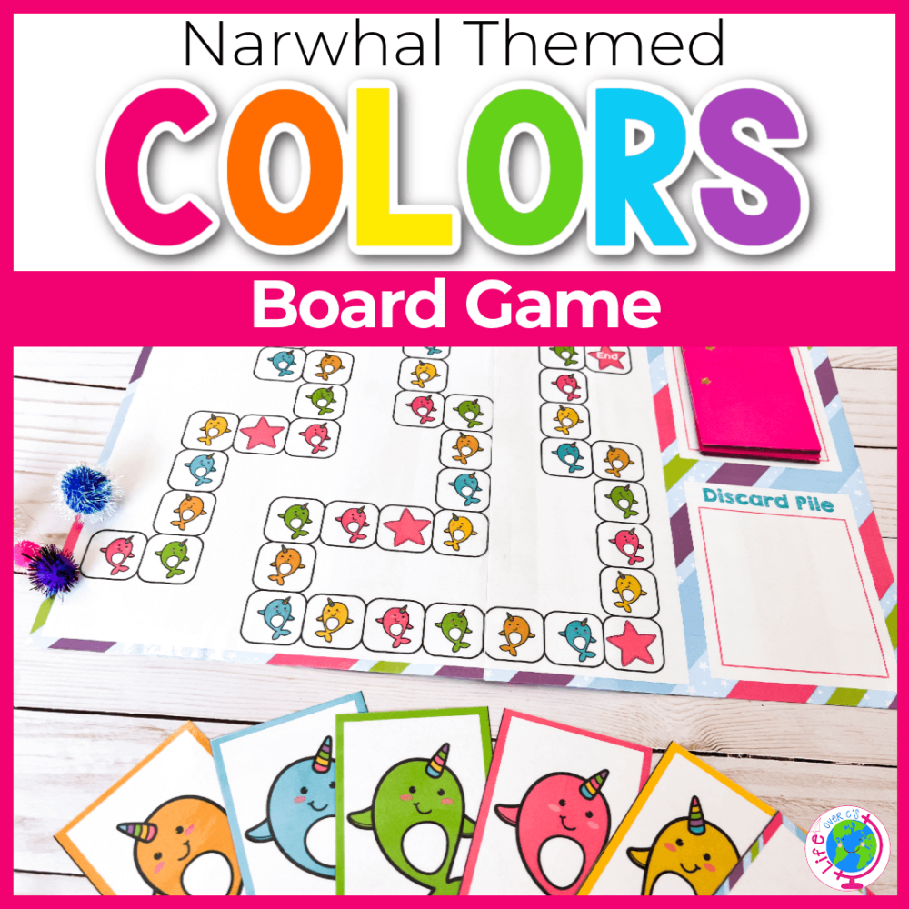 Rainbow Narwhal Color Board Game for Preschoolers