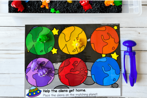 Free Printable Space Theme Matching & Color Sorting Activities