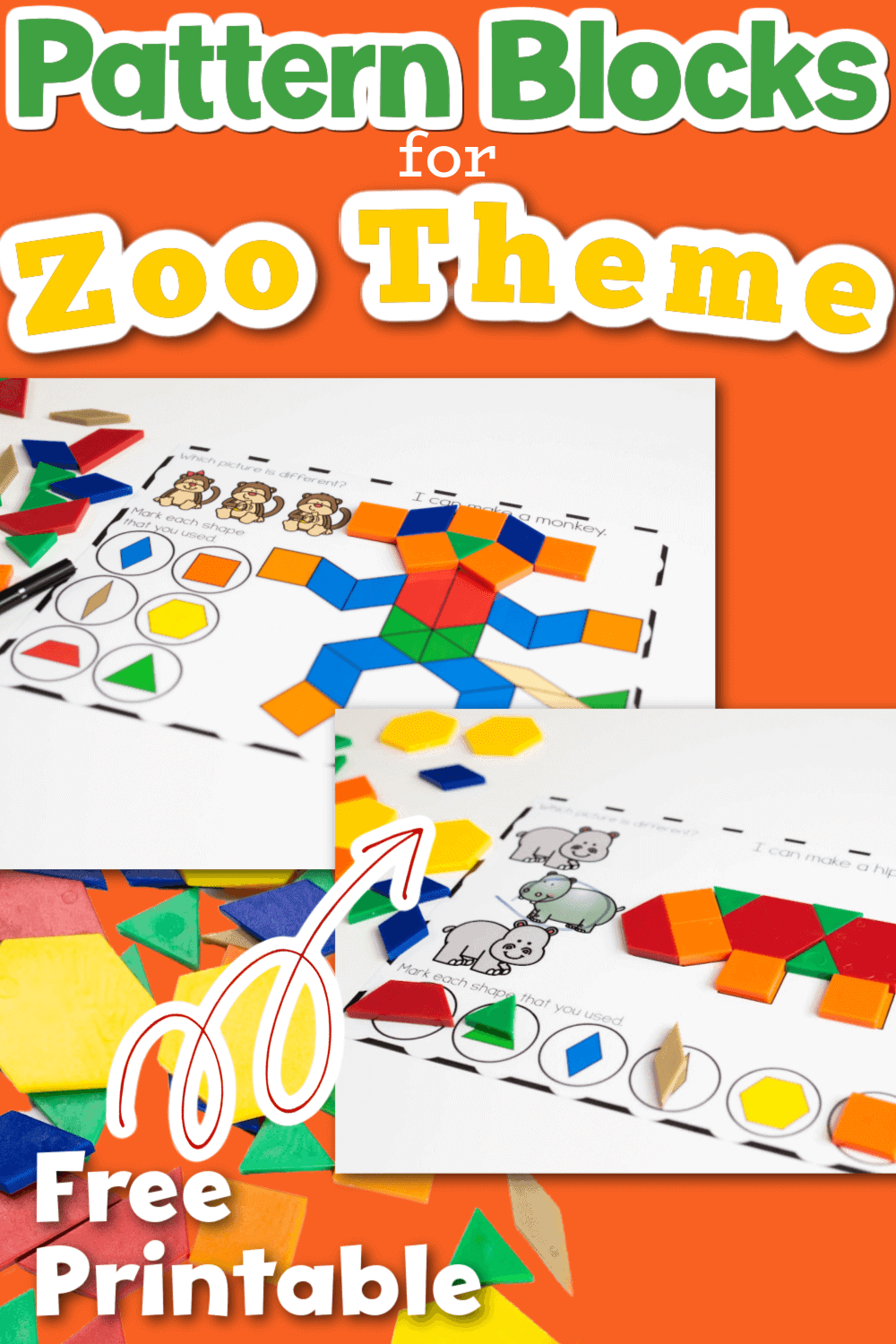Free Printable Zoo Animal Pattern Block Activity for Kids