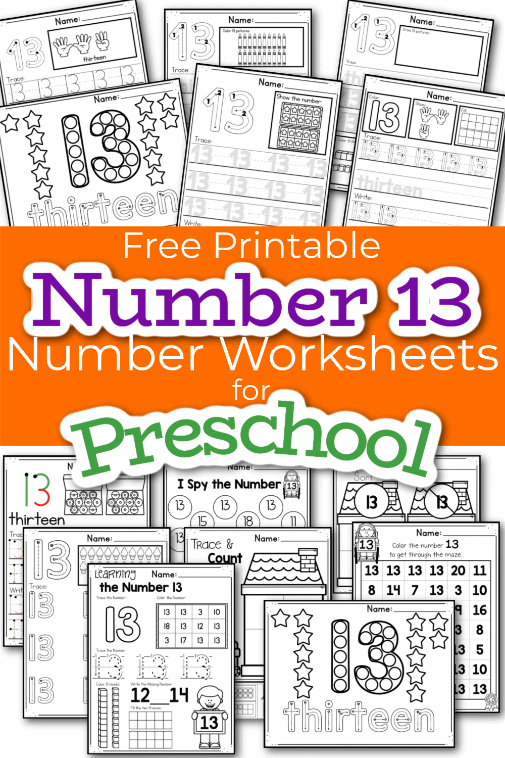 Free Printable Number 13 Worksheets for Kids
