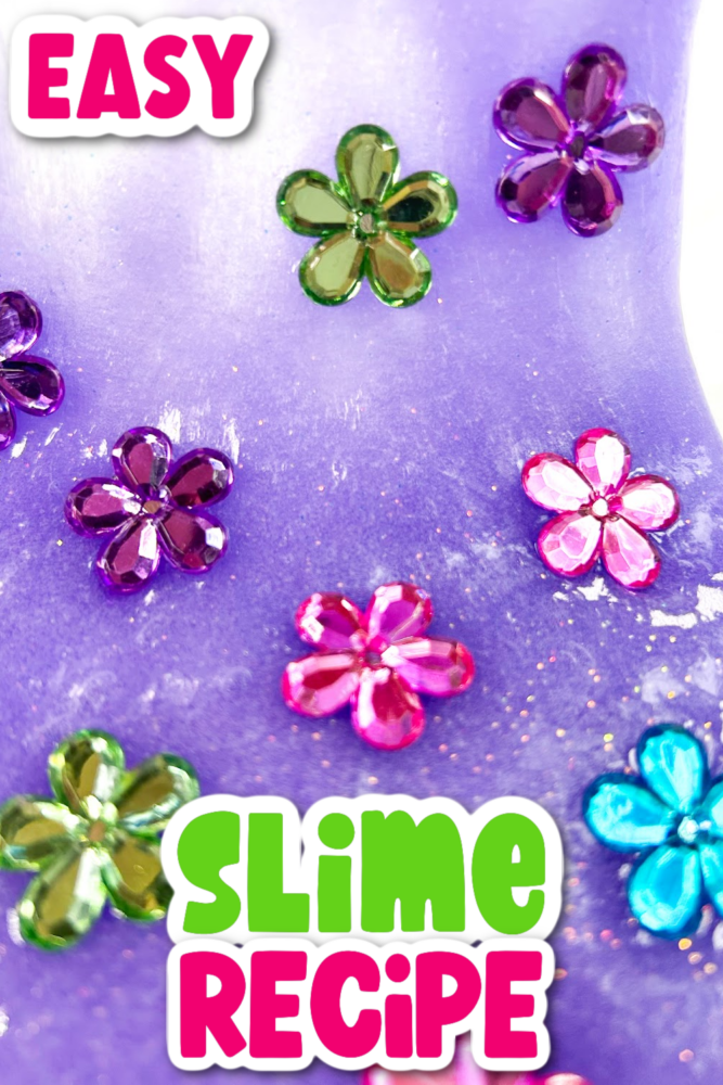 Easy Recipe for Purple Clear Slime with Spring Flowers
