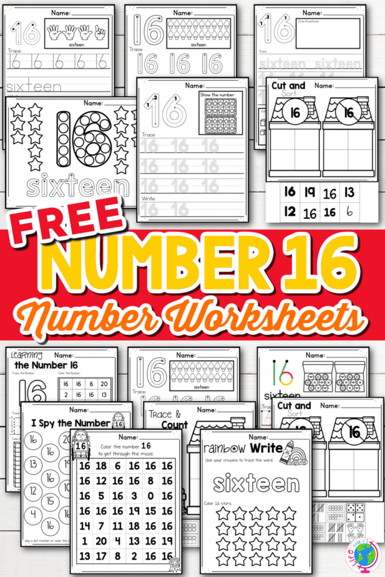 Free Printable Number 16 Worksheets