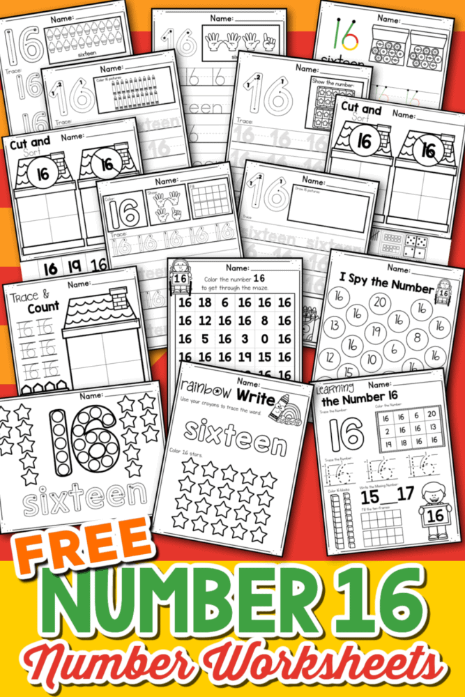 Free Printable Number 16 Worksheets