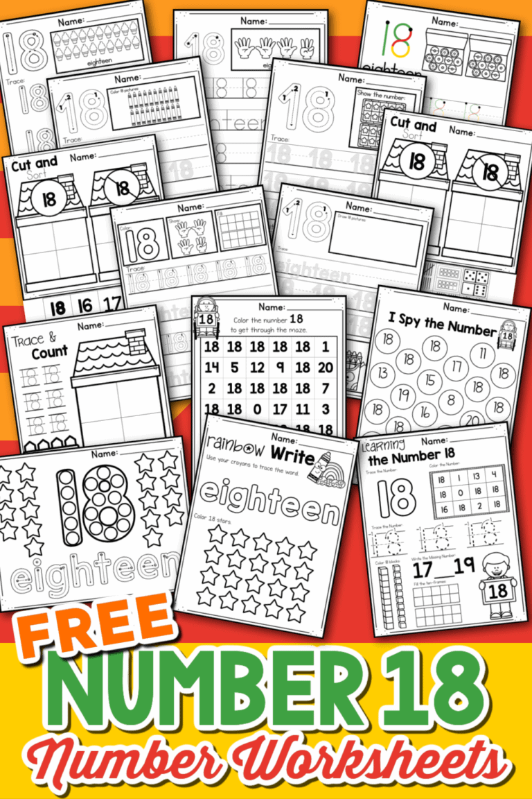 Free Printable Number 18 Worksheets