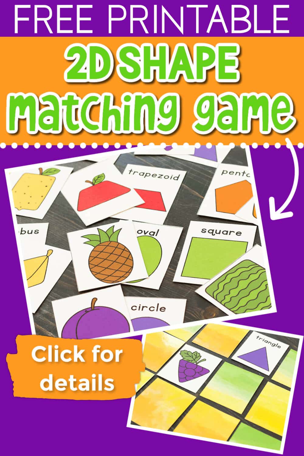 Free Printable Fruit Themed 2D Shape Matching Game