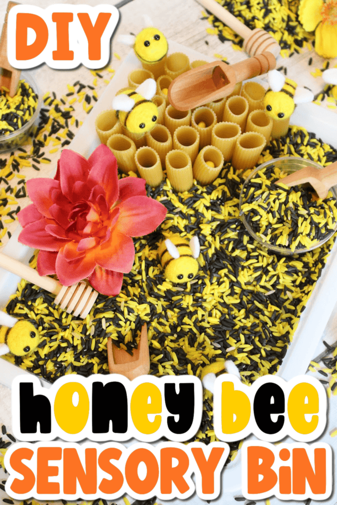 Simple Honey Bee Sensory Bin with Rice and Pasta