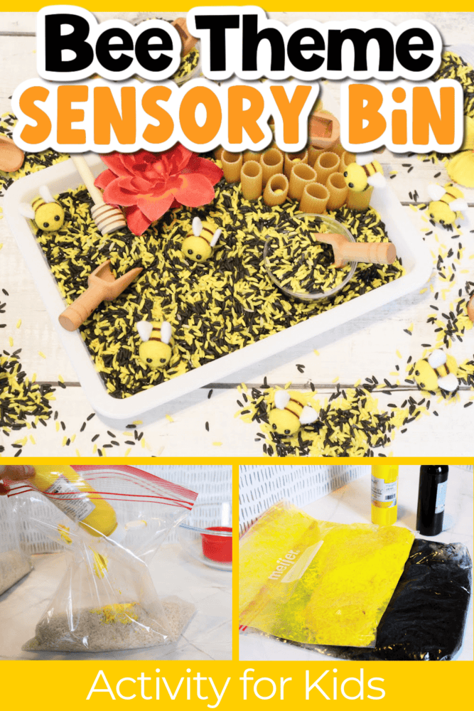 Simple Honey Bee Sensory Bin with Rice and Pasta