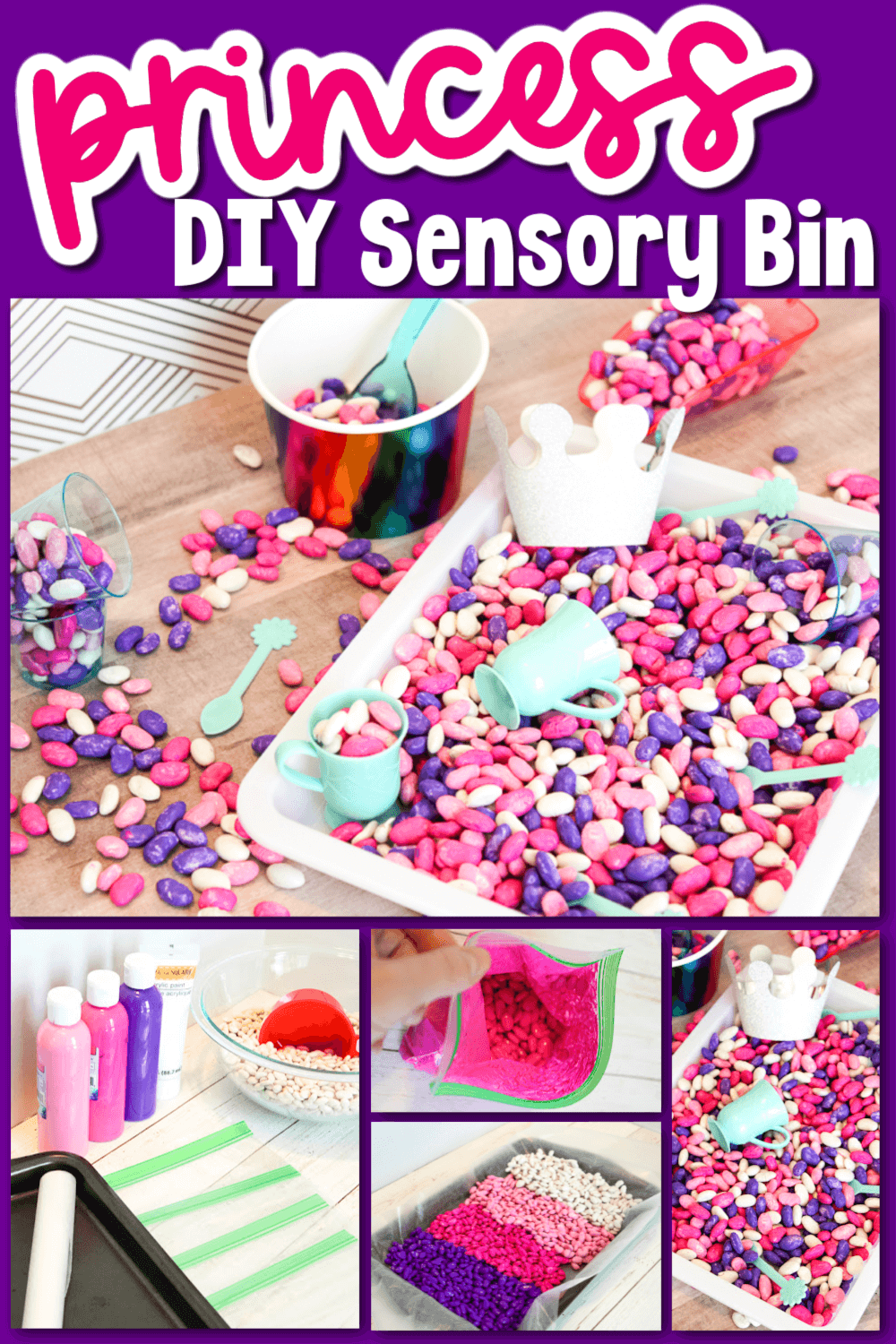 Exciting Princess Sensory Bin with Dyed Beans 👑🪄