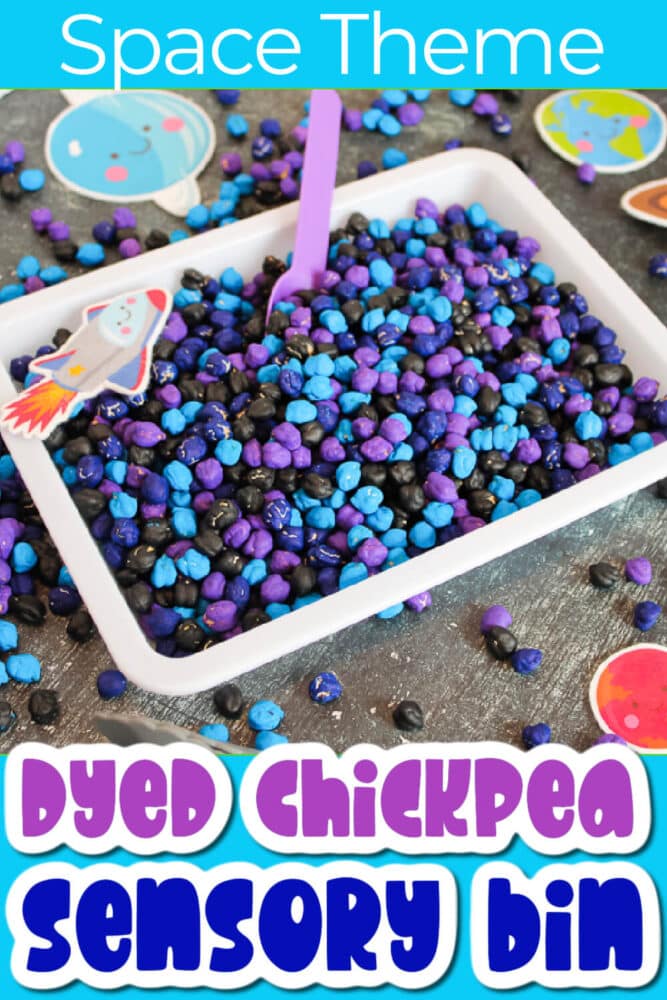 Easy Space Sensory Bin with Dyed Chickpeas