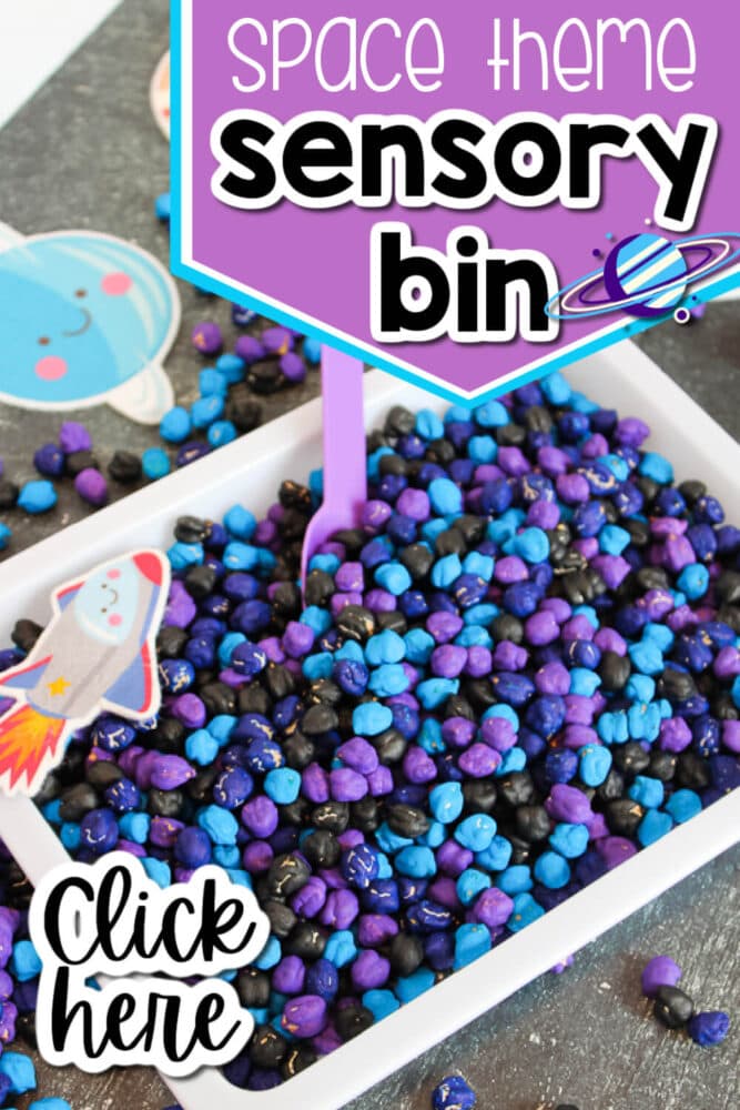Easy Space Sensory Bin with Dyed Chickpeas