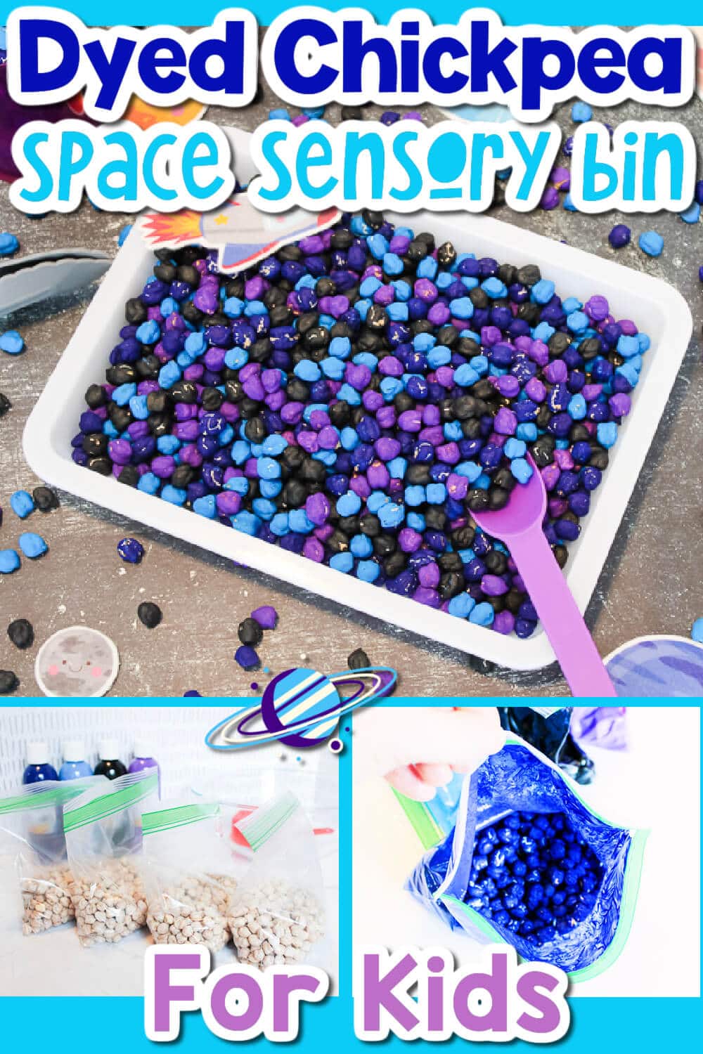 Easy Space Sensory Bin with Dyed Chickpeas