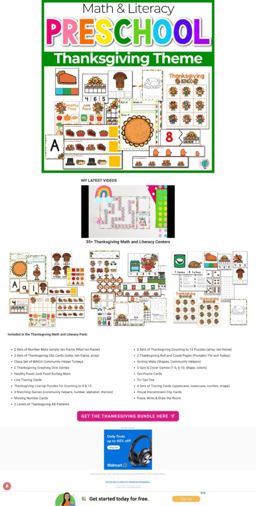 Thanksgiving Pre-K Pack Product Banner - Life Over C's