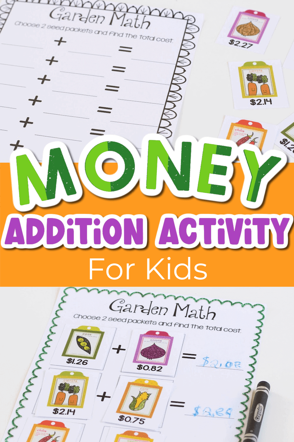 Free Printable Garden Theme Adding Money Activity