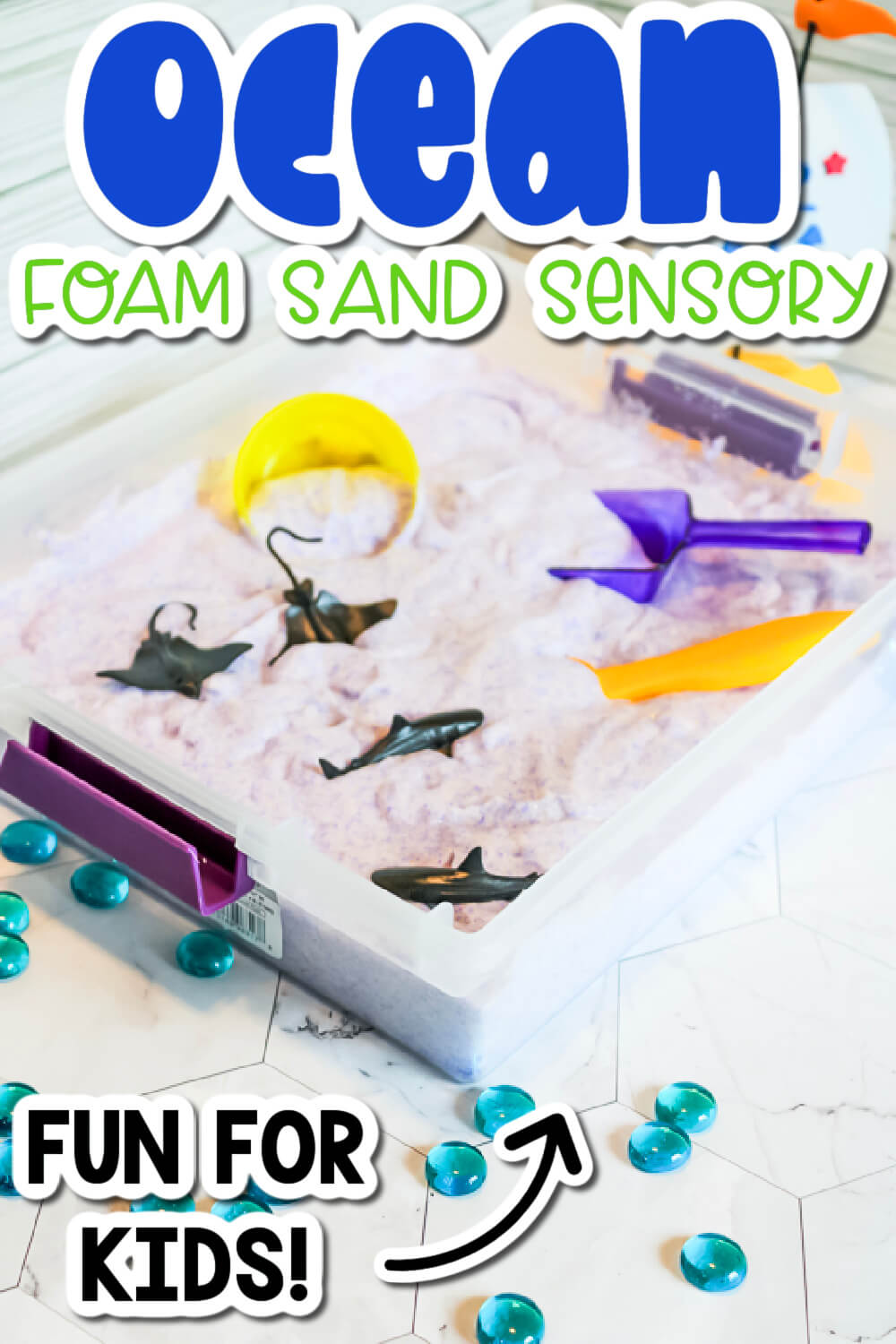 Super Fun Ocean Sensory Bin with DIY Sand Foam 🌊