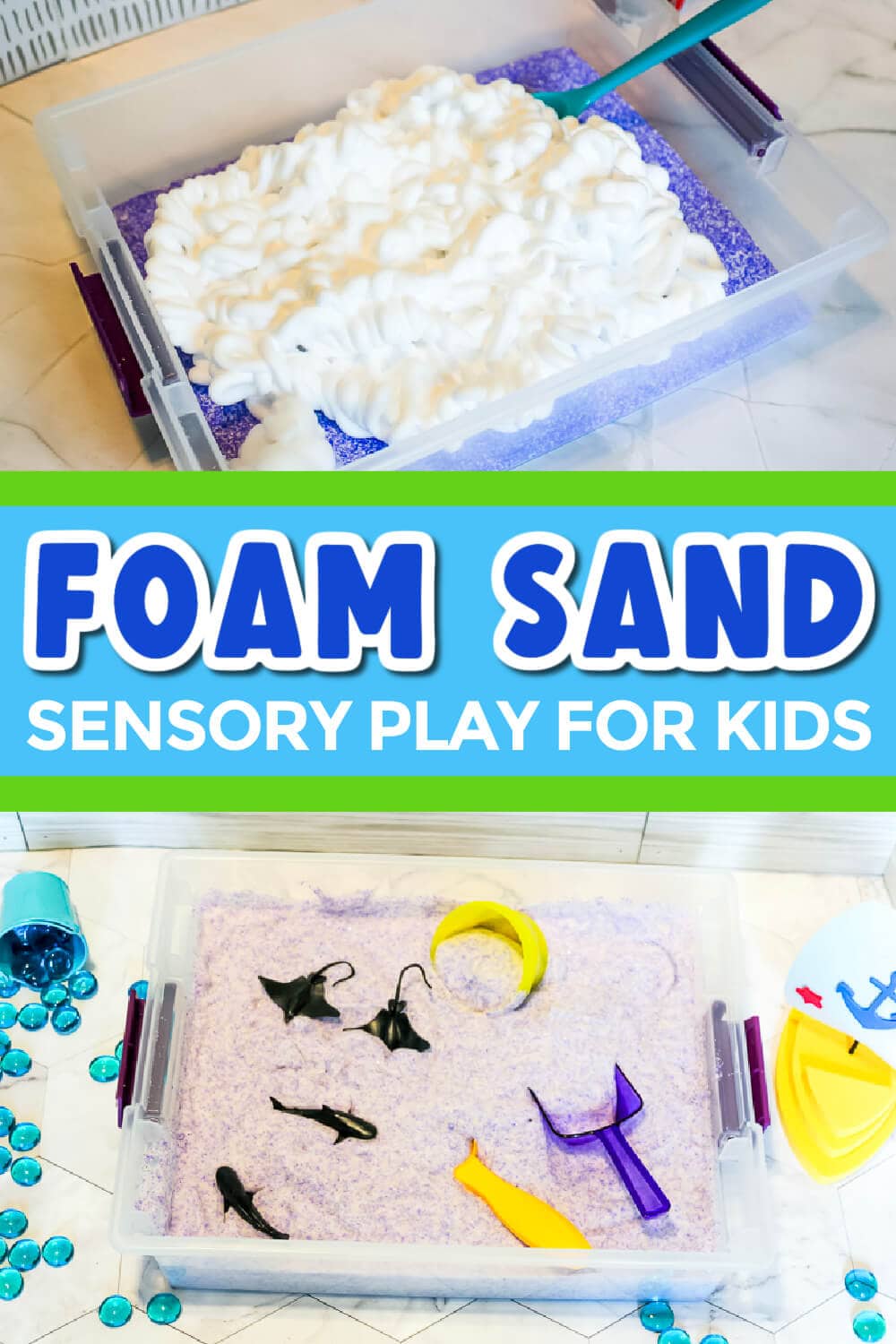 Super Fun Ocean Sensory Bin with DIY Sand Foam 🌊