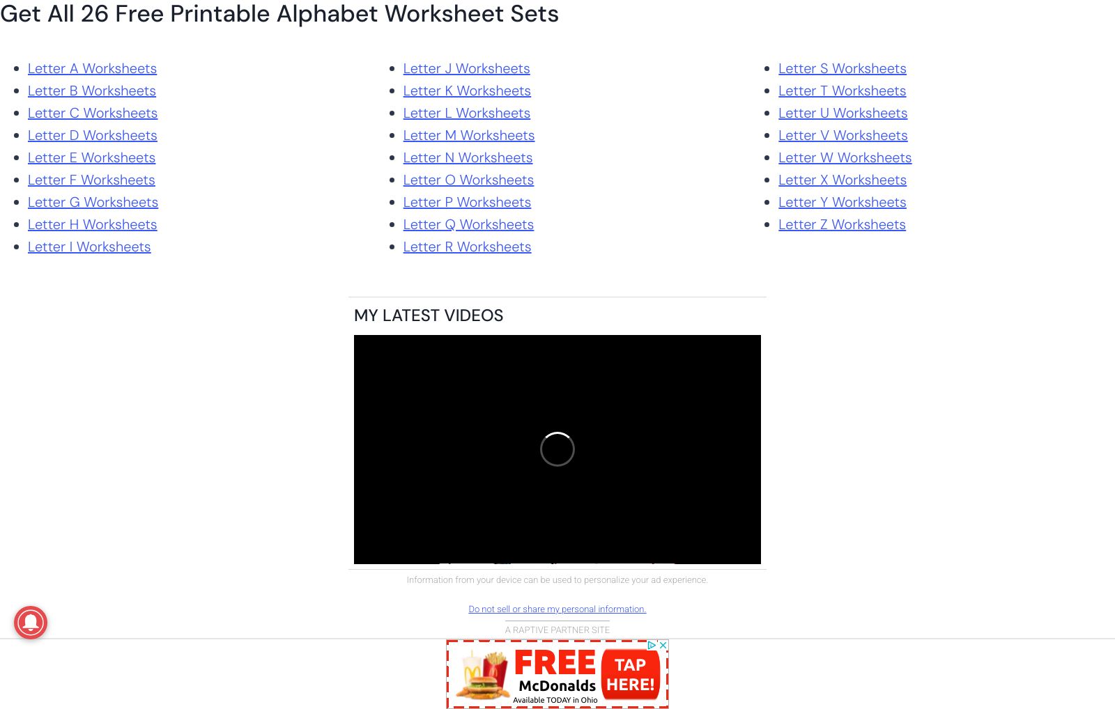 Alphabet Worksheet Bullet Point List - Life Over C's